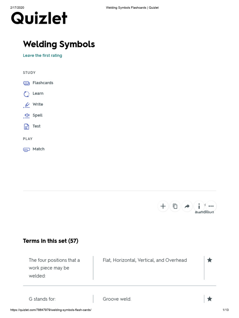 Welding Symbols Study Flashcards | PDF