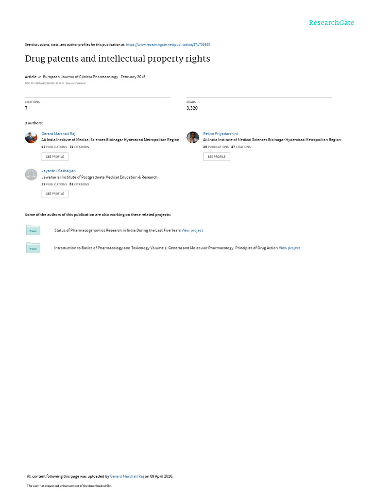 Drug Patents and Intellectual Property Rights: Article | PDF | Generic ...