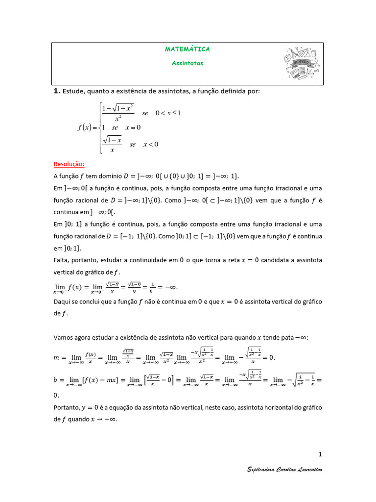 assintotas - 1 resolução | PDF | Assíntota | Matemática elementar