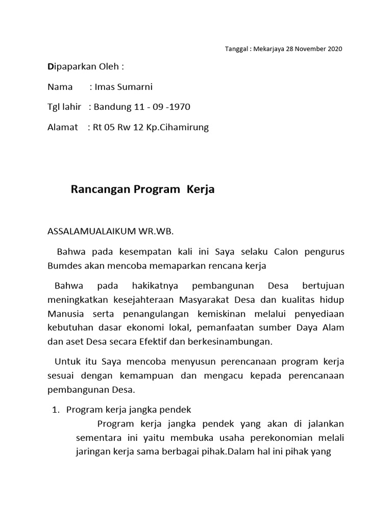 Rancangan Program Kerja Bumdes | PDF | Pengelolaan Keuangan & Uang