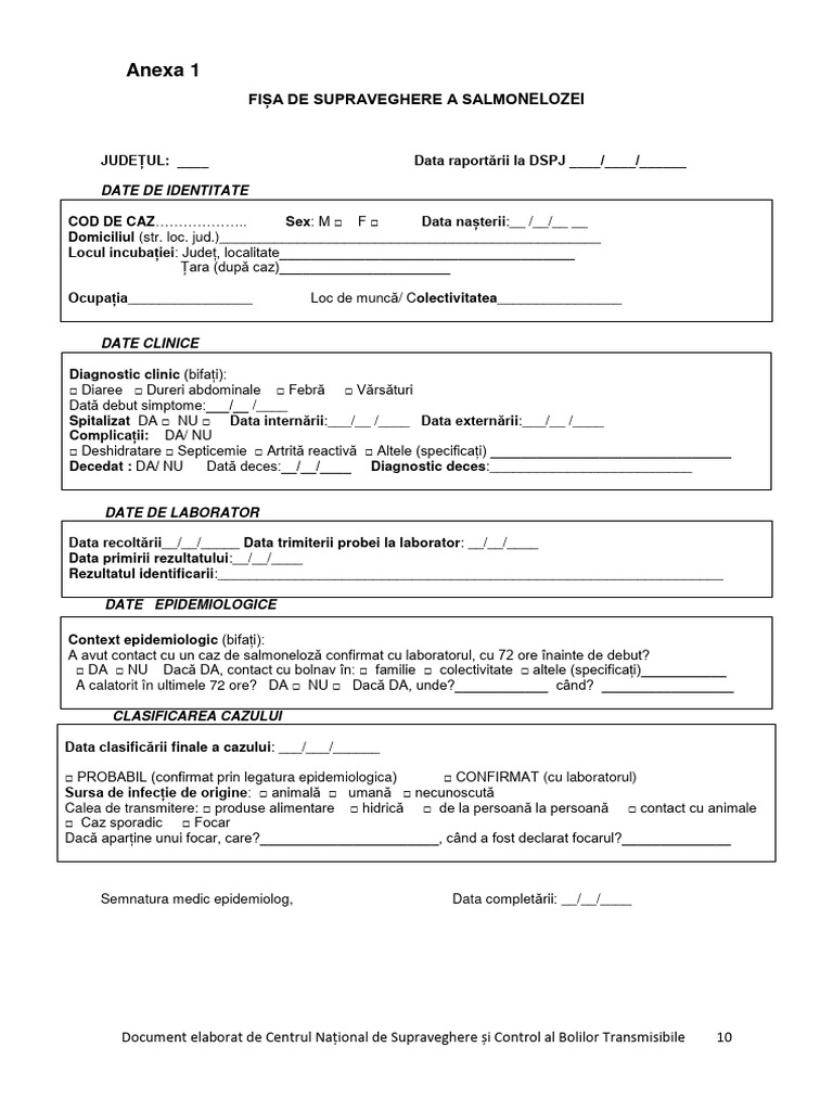 Fisa Supraveghere Salmonella | PDF