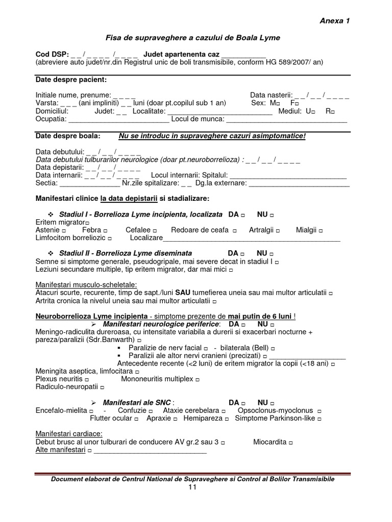 Fisa Supraveghere Boala Lyme | PDF