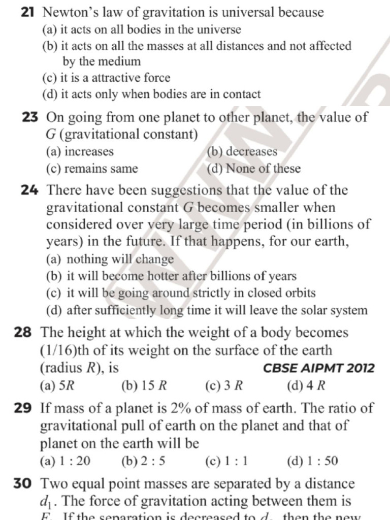 Gravitation Worksheet 11 | PDF