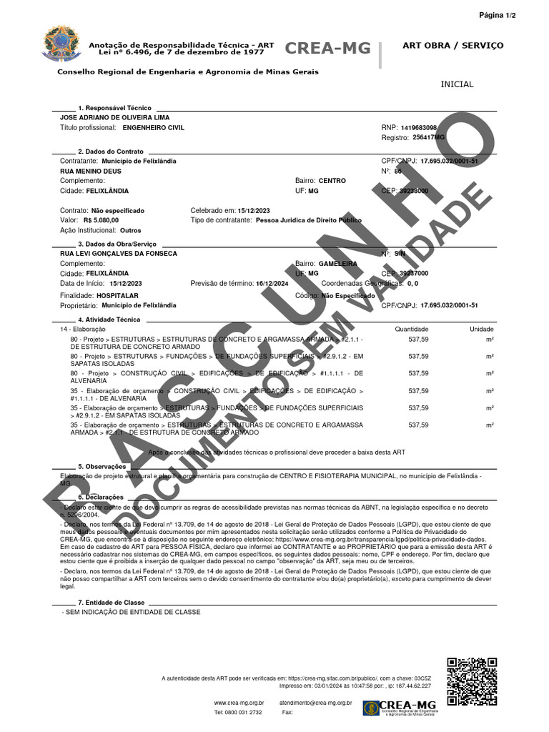 Rascunho: Documento Sem Validade | PDF