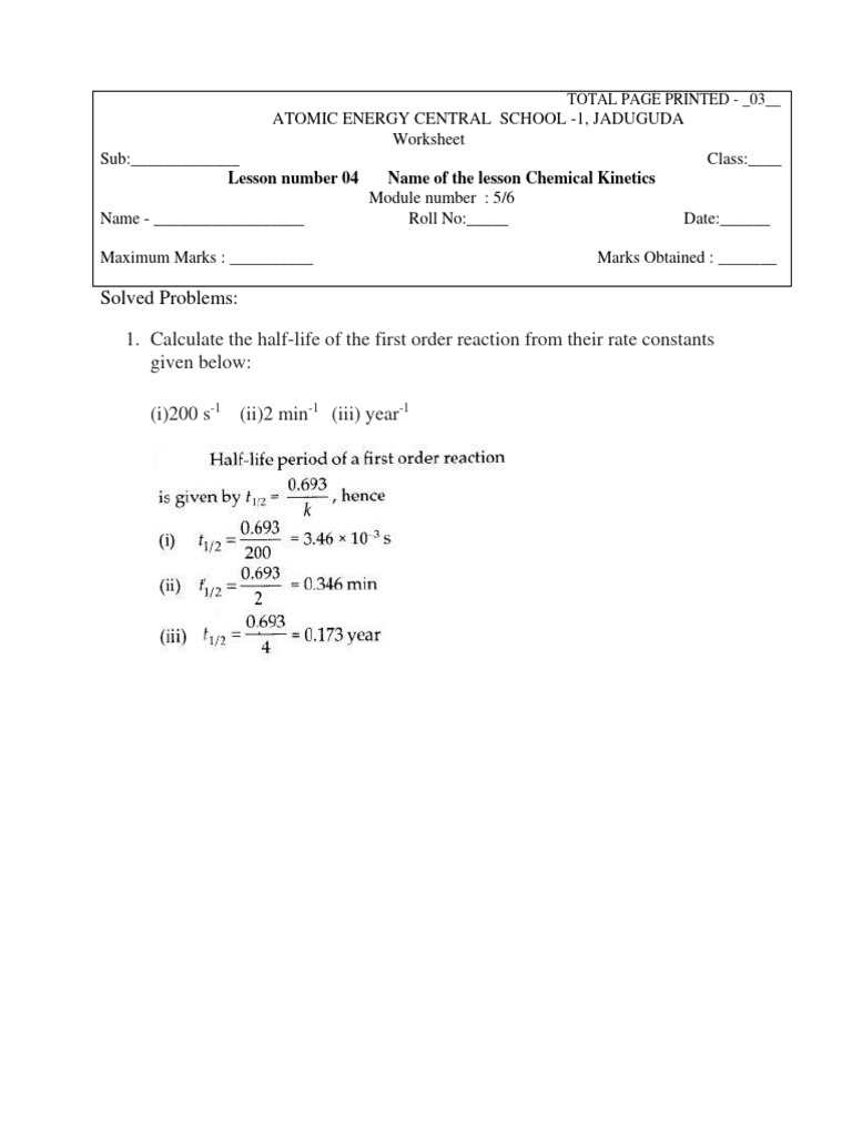 CHEMICAL KINETIC-worksheet Module 5 | PDF | Science & Mathematics