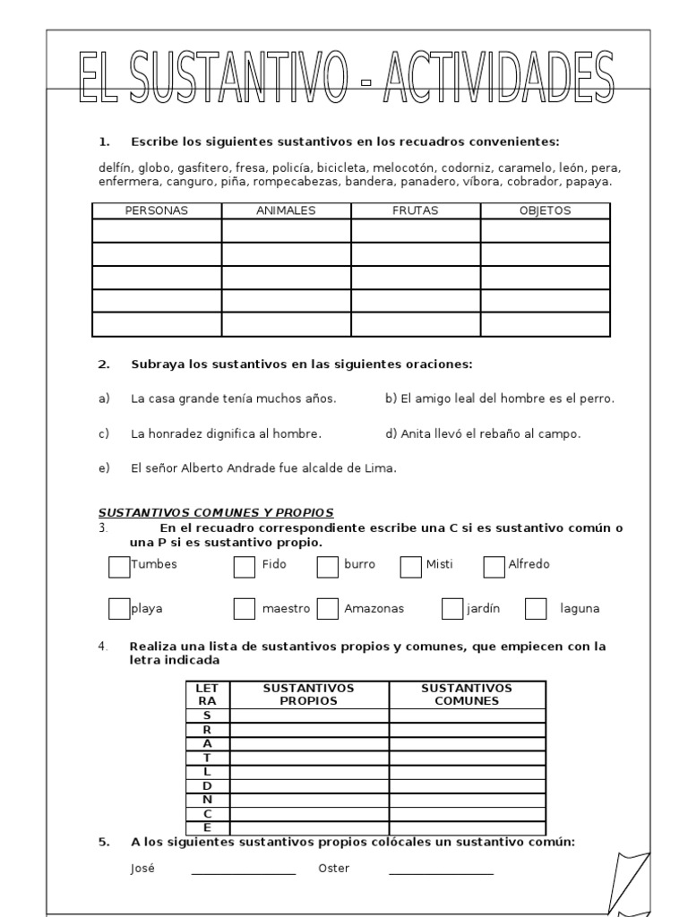 Actividades sobre sustantivos comunes y propios | PDF | Artes del ...