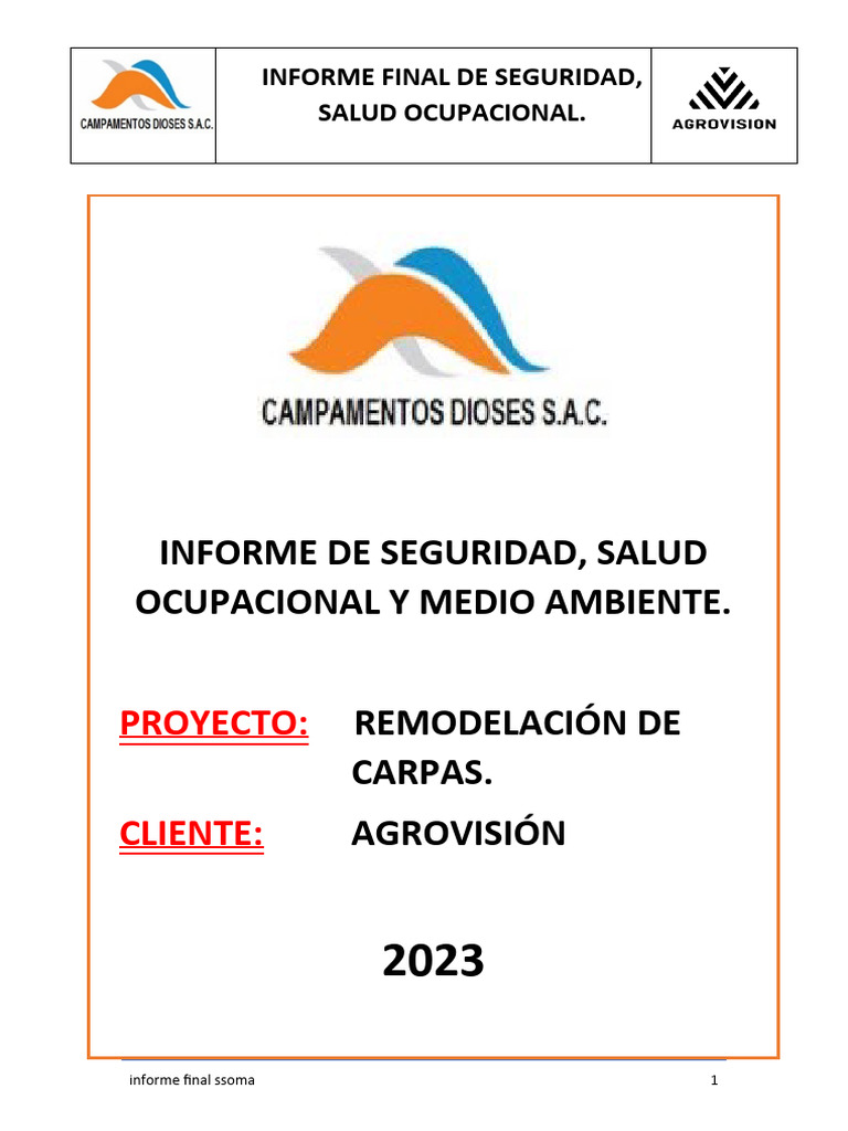 Informe Final de Sso c.dioses | PDF | Seguridad y salud ocupacional ... Informe Final de Sso c.dioses | PDF | Seguridad y salud ocupacional ...