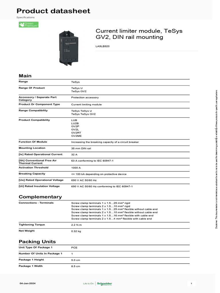 Schneider Electric - TeSys-U - LA9LB920 | PDF | Computers