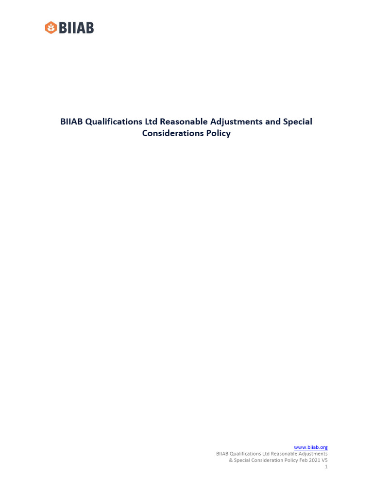 BIIAB Qualifications Reasonable Adjustments and Special Consideration ...