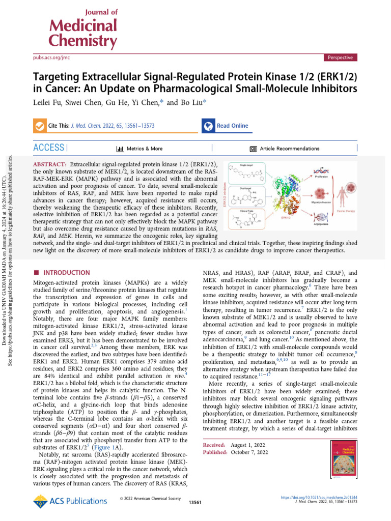 Targeting Extracellular Signal Regulated Protein Kinase 1 2 (Erk1 2) in Cancer An Update On ...