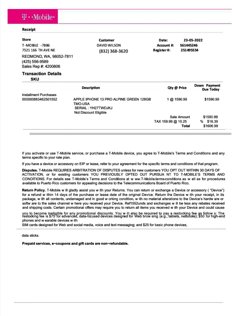 PDF T Mobile Invoice - Compress | PDF | T Mobile Us | Receipt