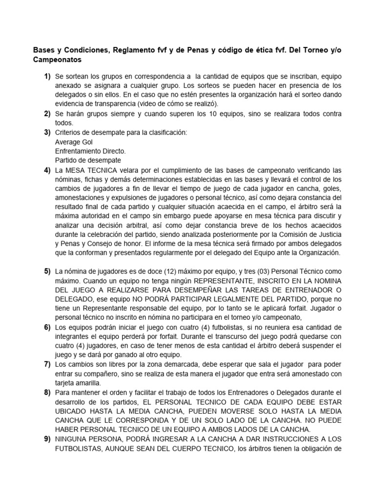 Bases y Condiciones Torneo | PDF