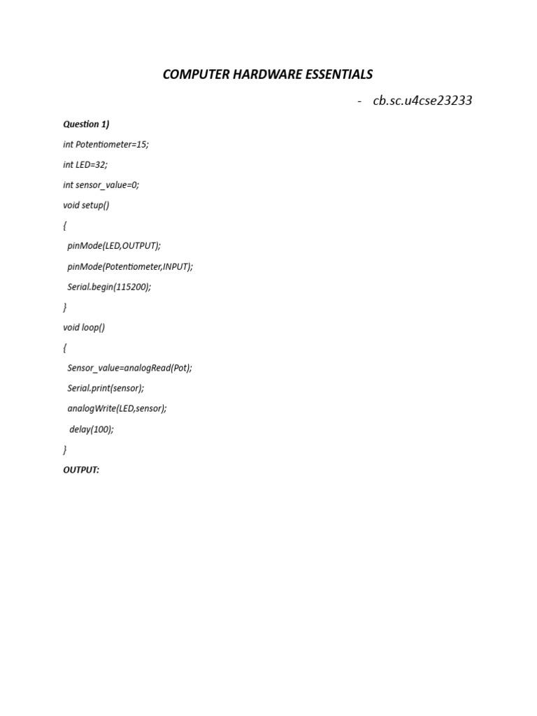 Computer Hardware Essentials: - CB - Sc.u4cse23233 | PDF