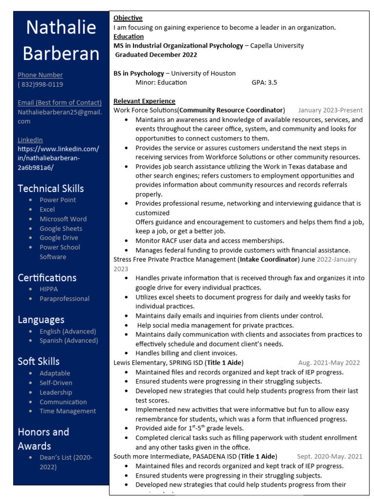 Nathalie Barberan Resume 2023 | PDF Nathalie Barberan Resume 2023 | PDF