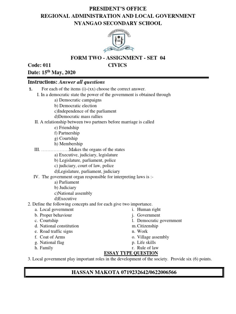 FORM TWO SET 4 | PDF