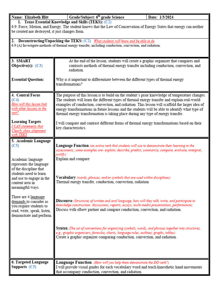 Edtpa Lesson Plan Guide LPG | PDF | Heat | Thermal Conduction