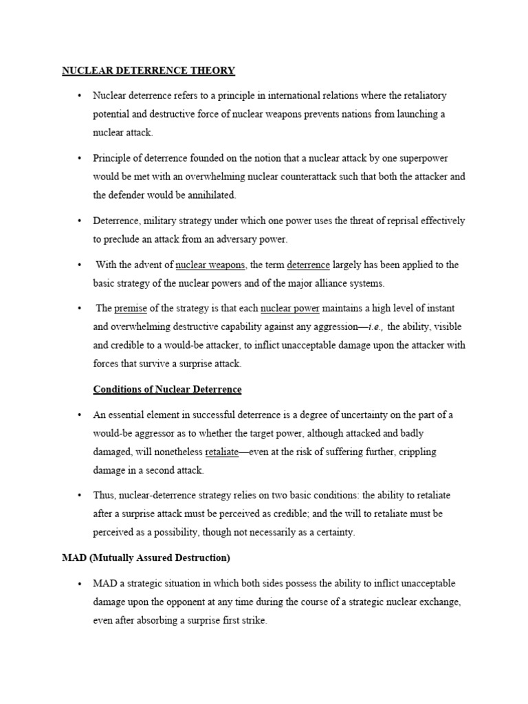 NUCLEAR DETERRENCE THEORY | PDF | Mutual Assured Destruction | Crime & Violence