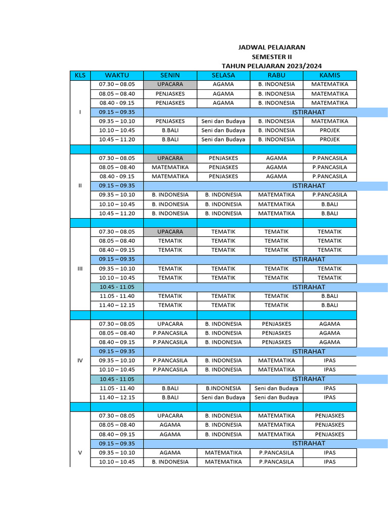 JADWAL PELAJARAN - SMT II | PDF