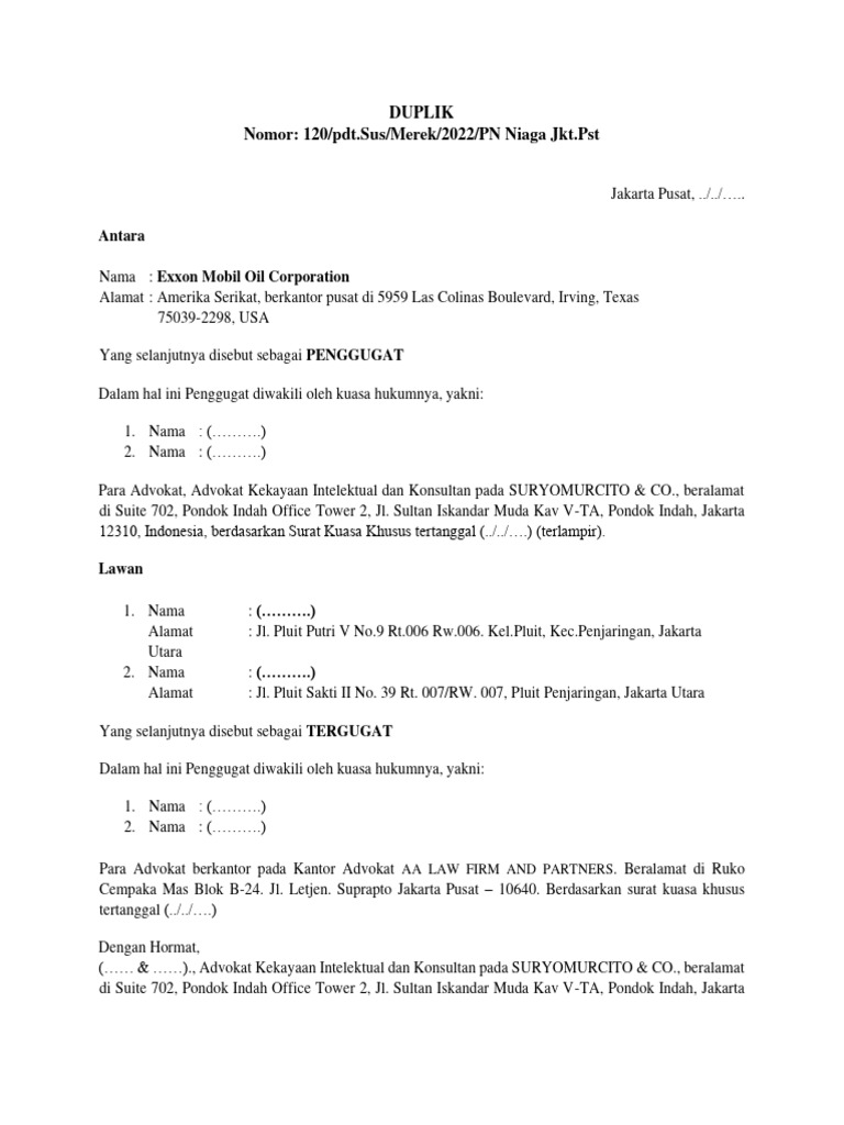 Duplik Perdata-1 | PDF | Hukum