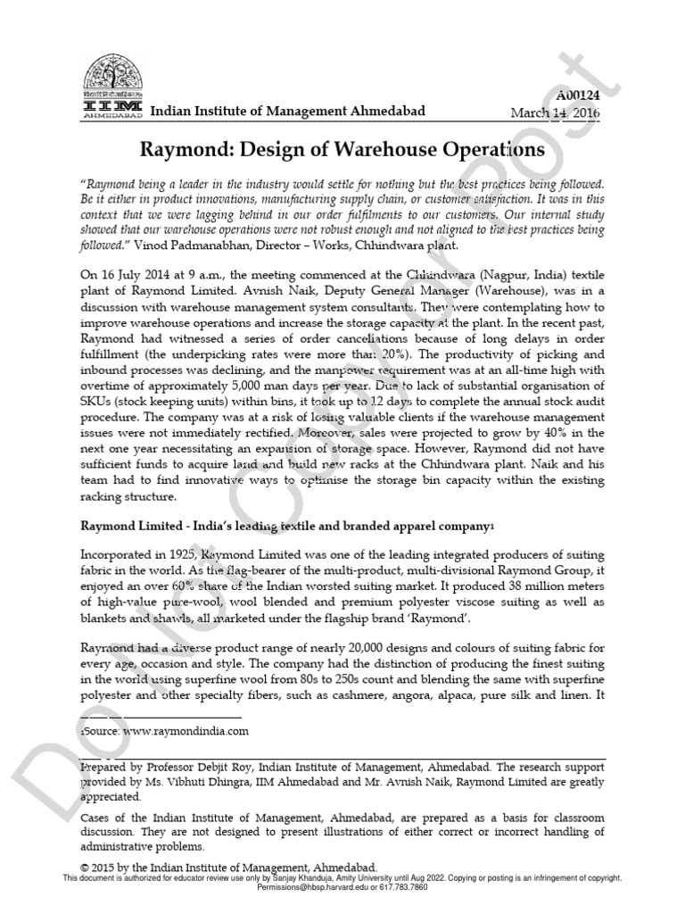 Raymond Warehouse Case | PDF | Warehouse | Textiles