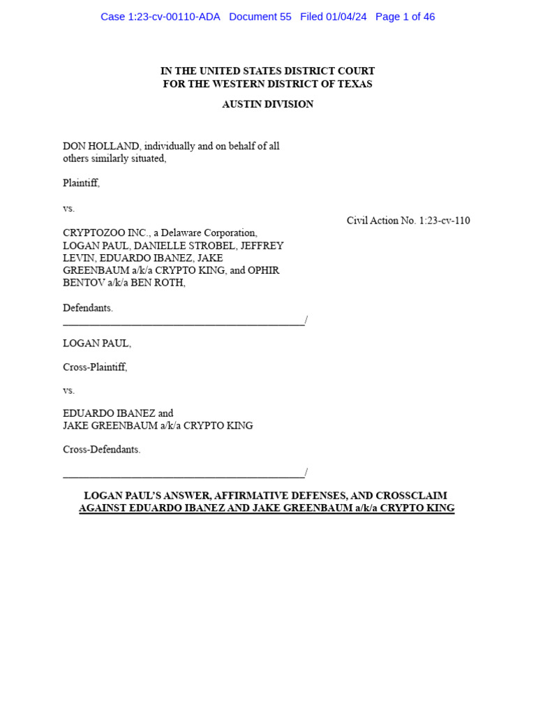 Logan Paul Answer and Crossclaim Against Eduardo Ibanez and Jake ...