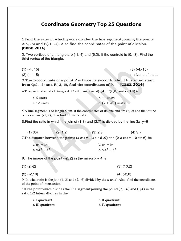 Chapter 7 Coordinate Geometry Top 25 Questions | Download Free PDF ...