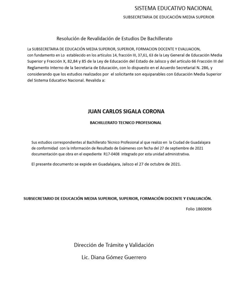 Carta de Validacion Bachillerato | PDF Carta de Validacion Bachillerato | PDF