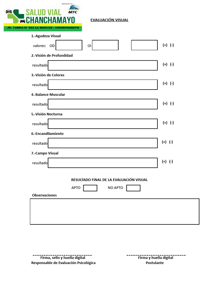 Ficha De Evaluación Visual Pdf