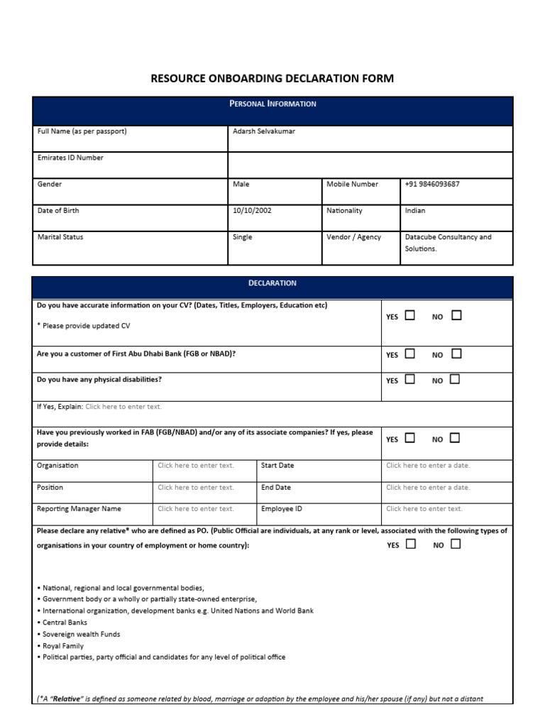 Resource Onboarding Declaration Form.(new)-Original | PDF