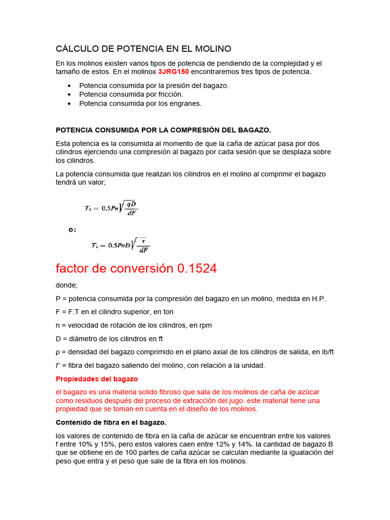 Cálculo de Potencia en Molinos de Caña | PDF | Fricción | Metrología