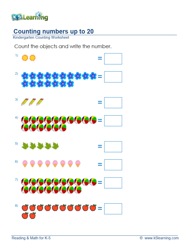 Kindergarten Counting to 20 Worksheet | PDF