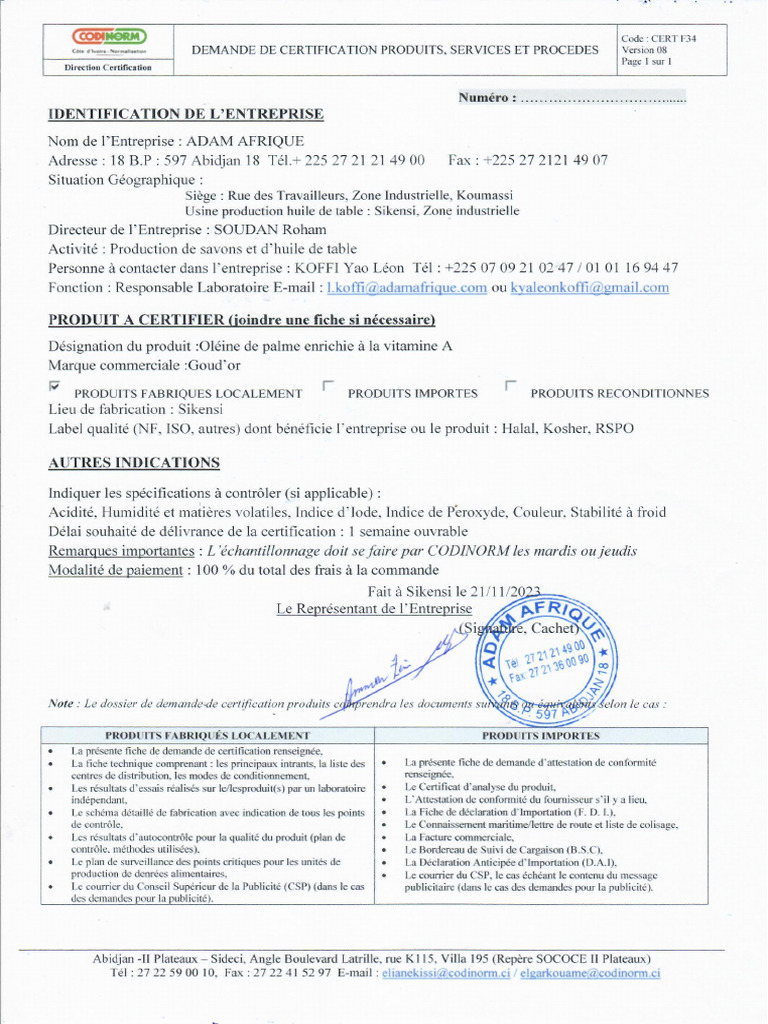 Fiche de Demande Certificat Good'Or | PDF