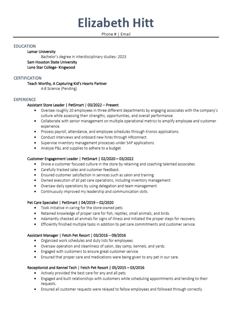 Elizabeth Hitt Resume | PDF