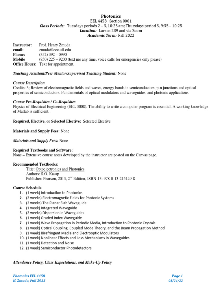EEL4458 Photonics Zamuda Fall 2022 | Download Free PDF | Course ... EEL4458 Photonics Zamuda Fall 2022 | Download Free PDF | Course ...