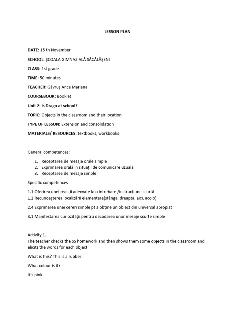 Lesson Plan Cls 1 | PDF