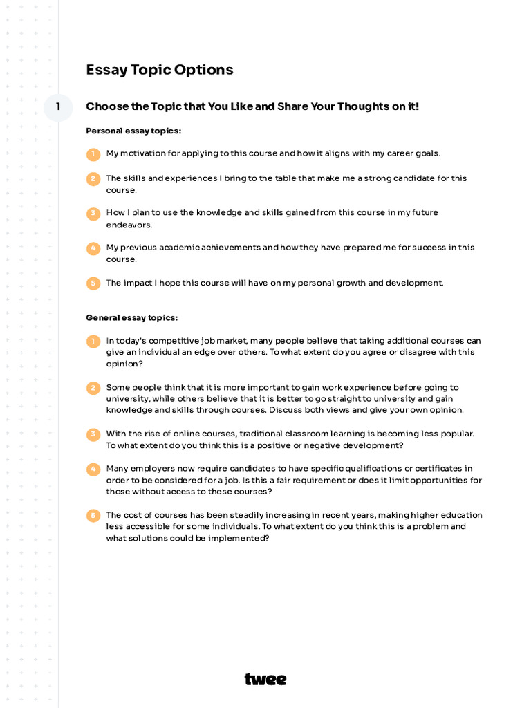 Essay Topics for Course Applications | PDF