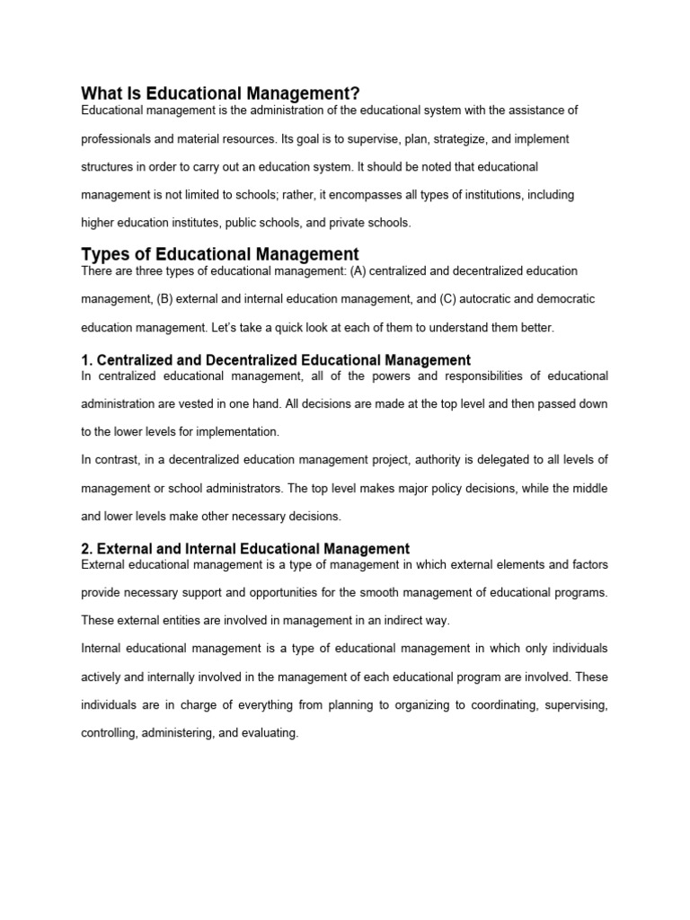 Types and Benefits of Educational Management | PDF | Employment ...