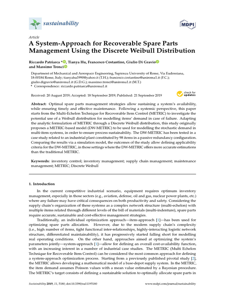 A System-Approach For Recoverable Spare Parts Mana | PDF