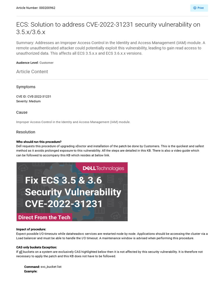 ECS - Solution To Address CVE-2022-31231 Security Vulnerability On 3.5.x - 3.6.x - Dell US | PDF ...