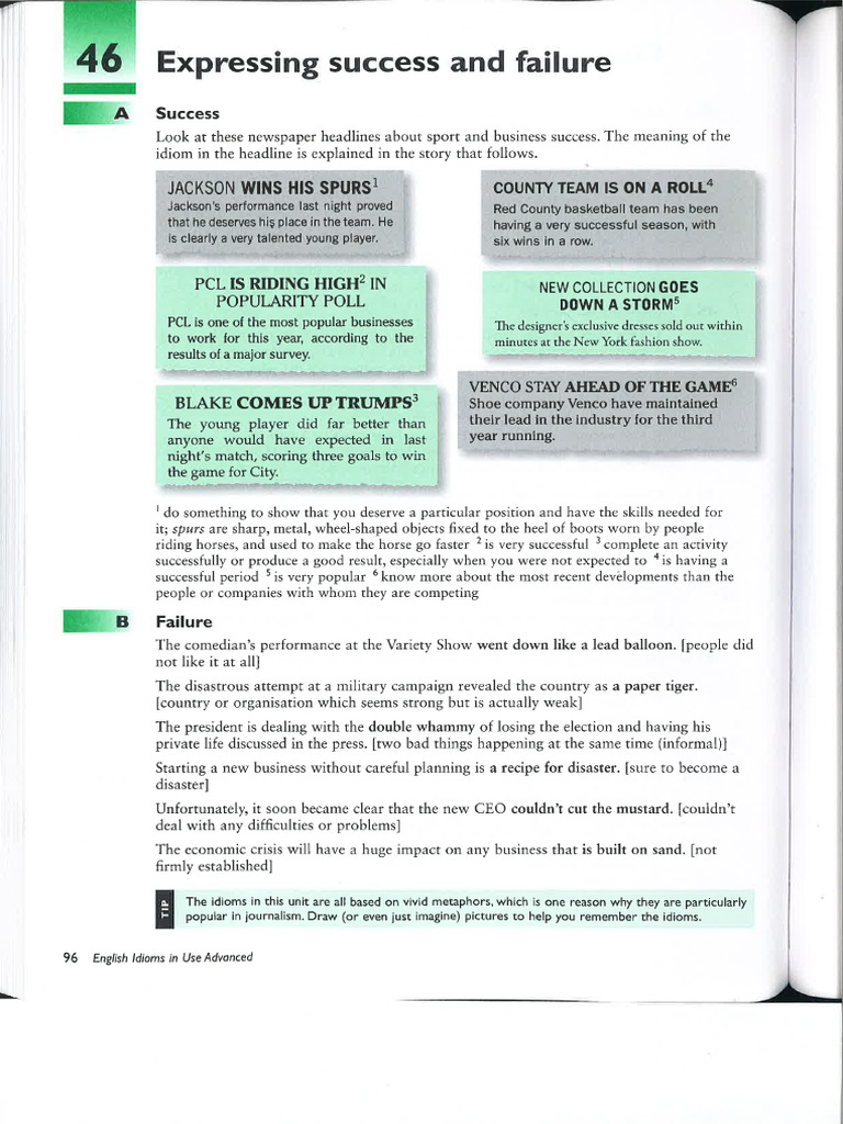 Expressing Success and Failure. English Idioms in Use. Advanced by ...