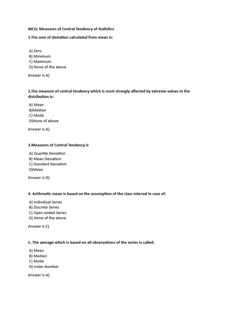 Mean Median Mode MCQ | PDF | Mean | Arithmetic Mean Mean Median Mode MCQ | PDF | Mean | Arithmetic Mean