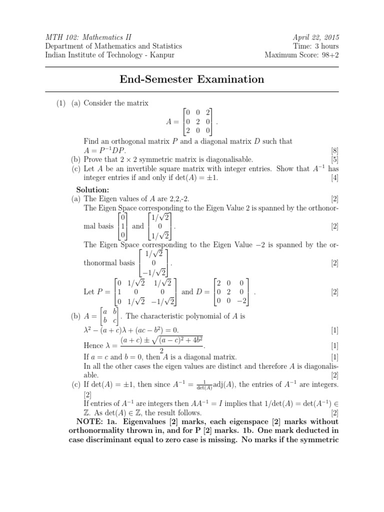 Endsem Y14 | PDF | Eigenvalues And Eigenvectors | Matrix (Mathematics)