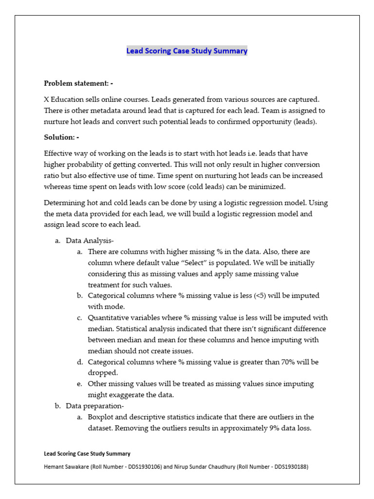 Hemant Sawakare - Lead Scoring Case Study - Summary | PDF | Principal Component Analysis | Outlier
