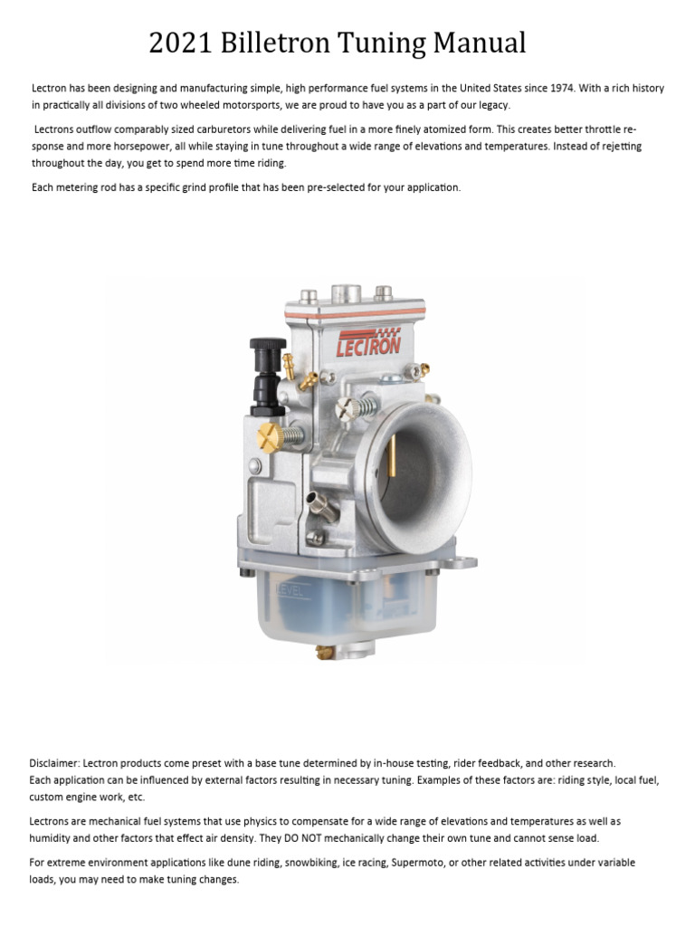Billetron Two Stroke Tuning Manual | PDF | Carburetor | Throttle