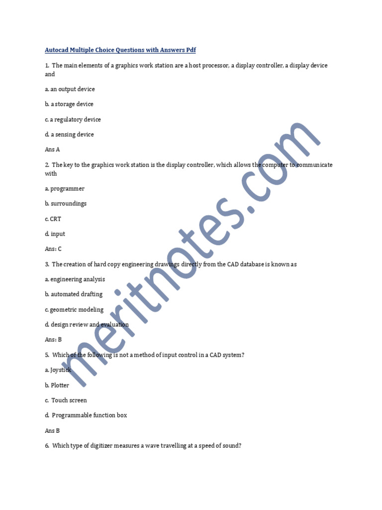 Autocad Multiple Choice Questions Answers | PDF