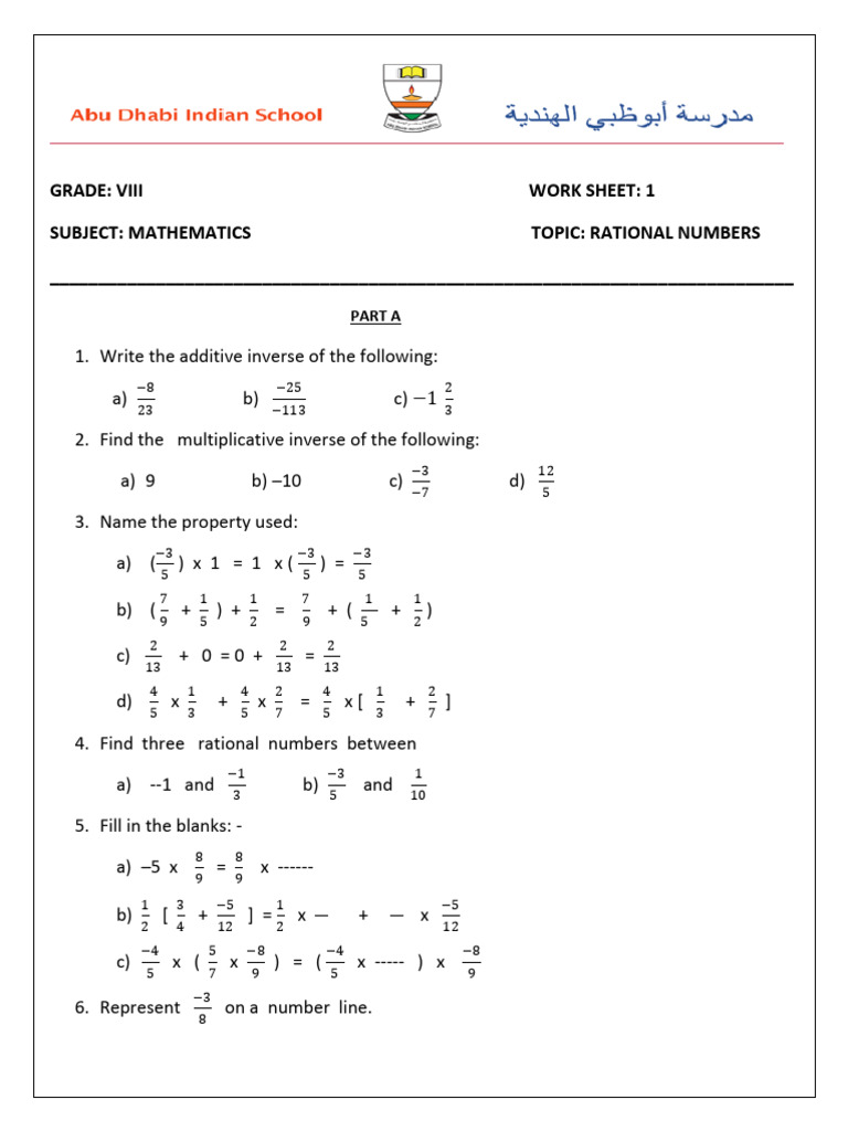 1 - GR 8 - MATH - WS - RATIONAL NUMBERS | PDF | Numbers | Mathematical Analysis