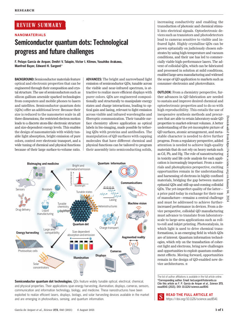 Semiconductor Quantum Dots - Technologicalprogress and Future Challenges - Arquer Et Al Science ...