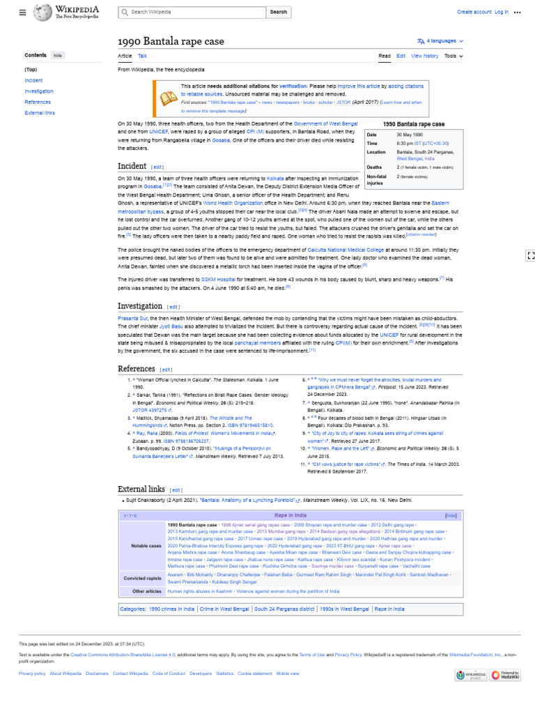 1990 Bantala Rape Case - Wikipedia | PDF | Wikipedia | Rape