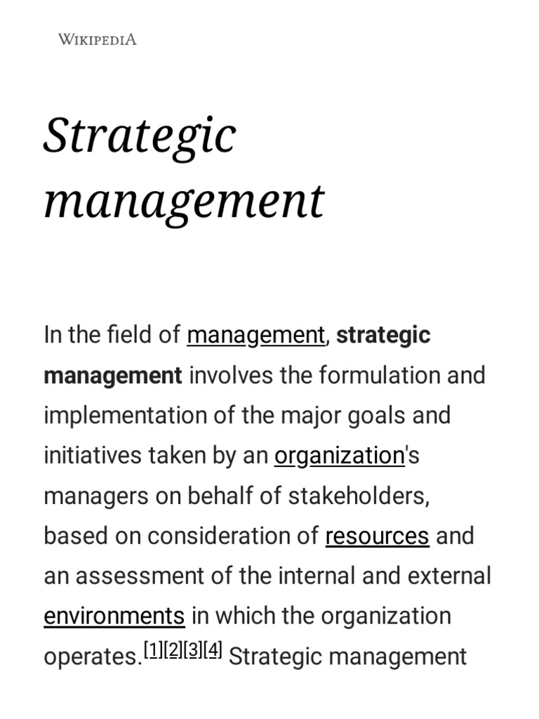 Strategic Management - Wikipedia | PDF