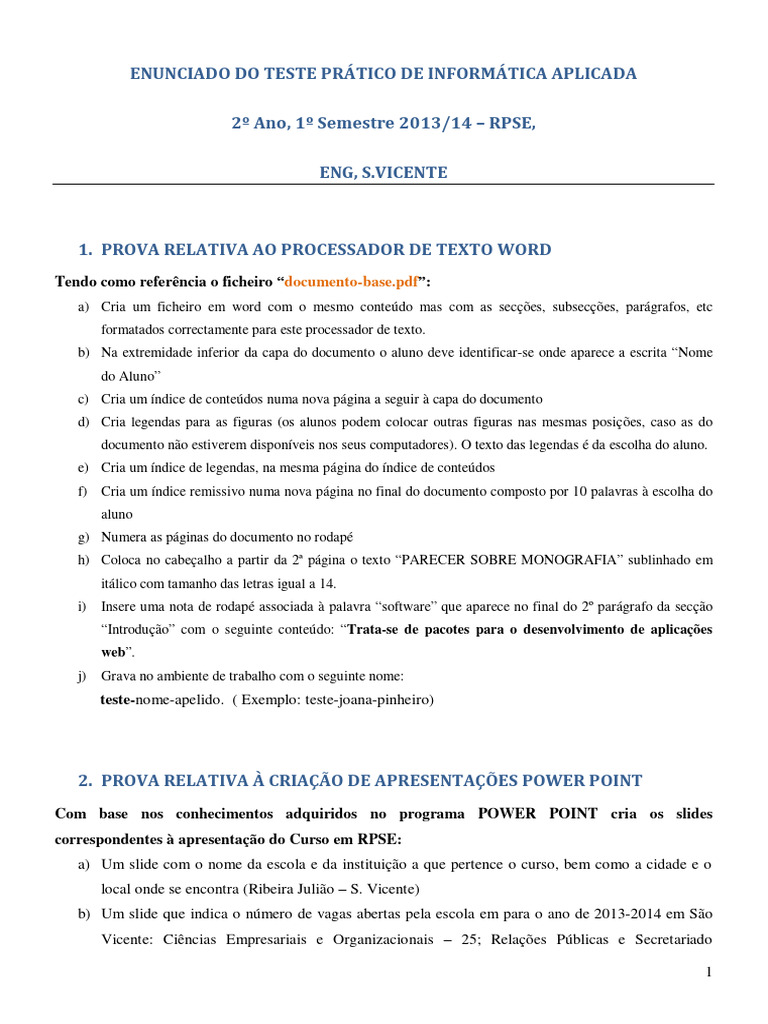 Enunciado Teste Pratico | PDF | Economia | Science